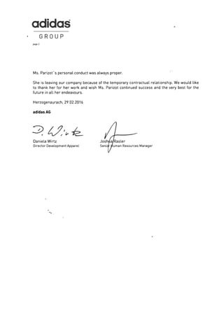 ADIDAS ATHLETICS Recommendation letter | PDF
