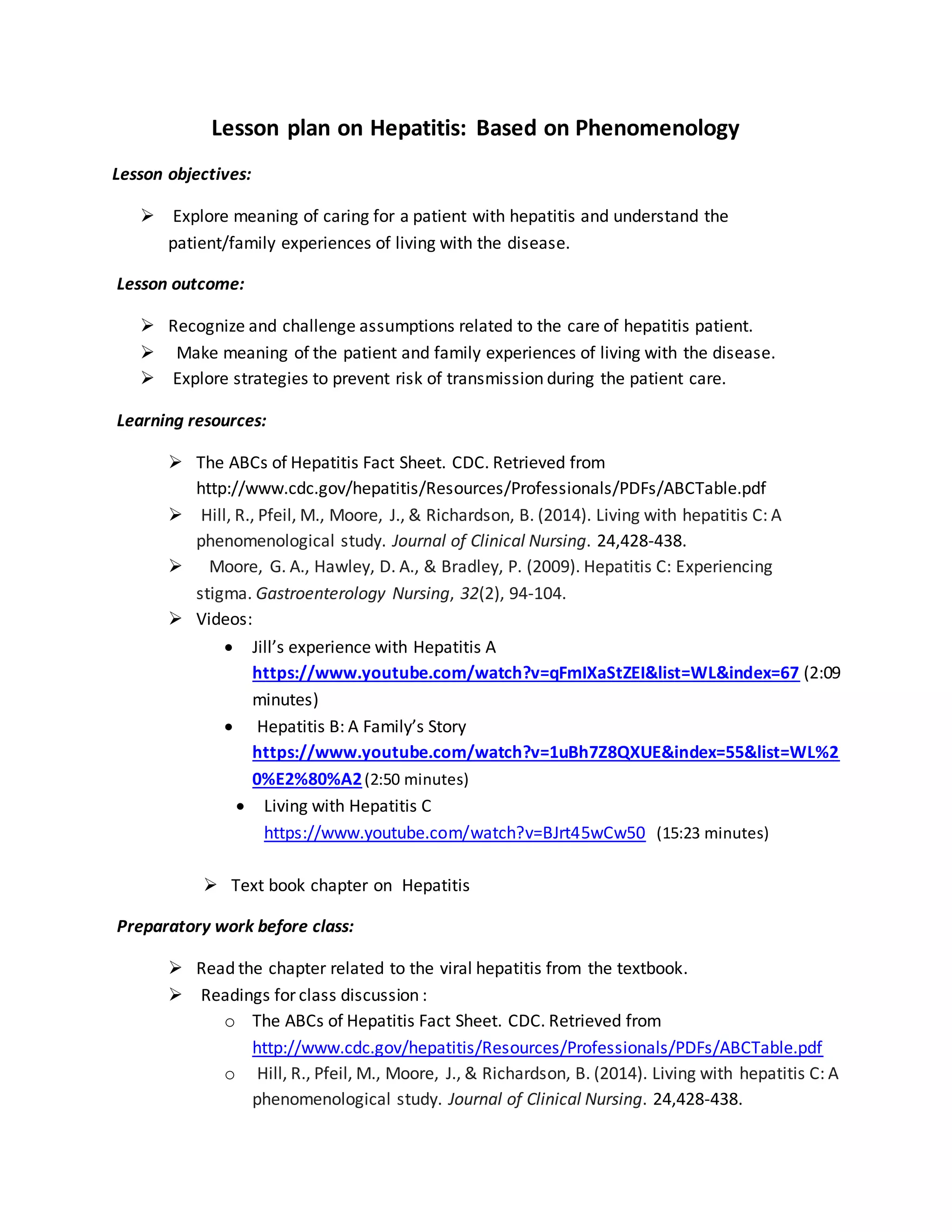 Lesson plan-Hepatitis | DOCX