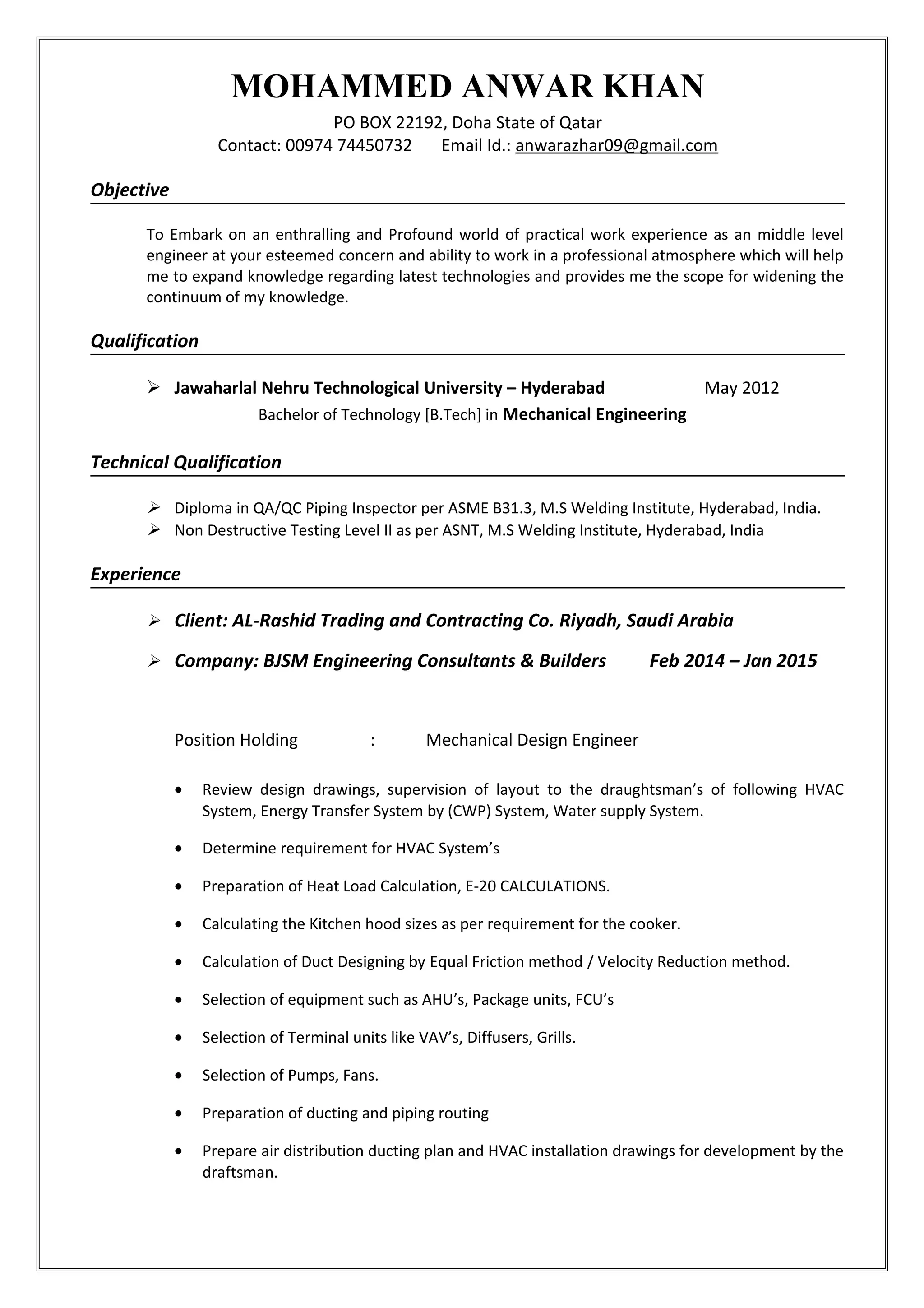 Anwar Khan Resume. | PDF