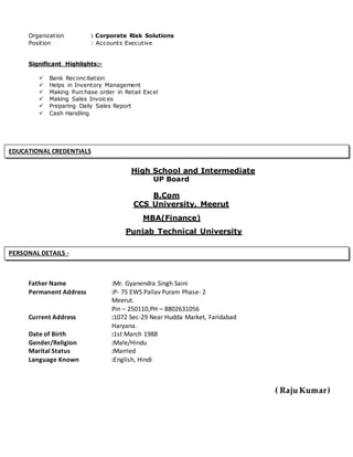 Raju kumar Resume | DOCX