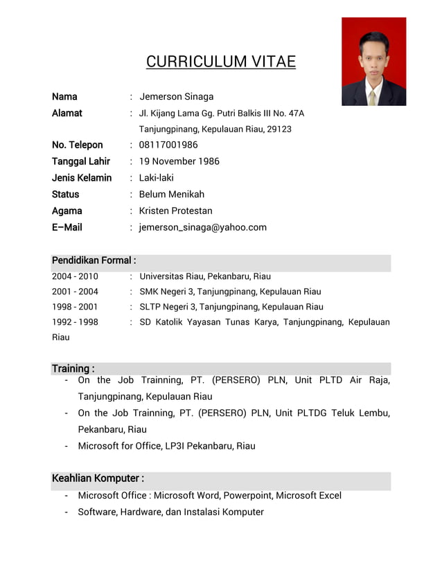 Curriculum Vitae Jemerson Sinaga | PDF