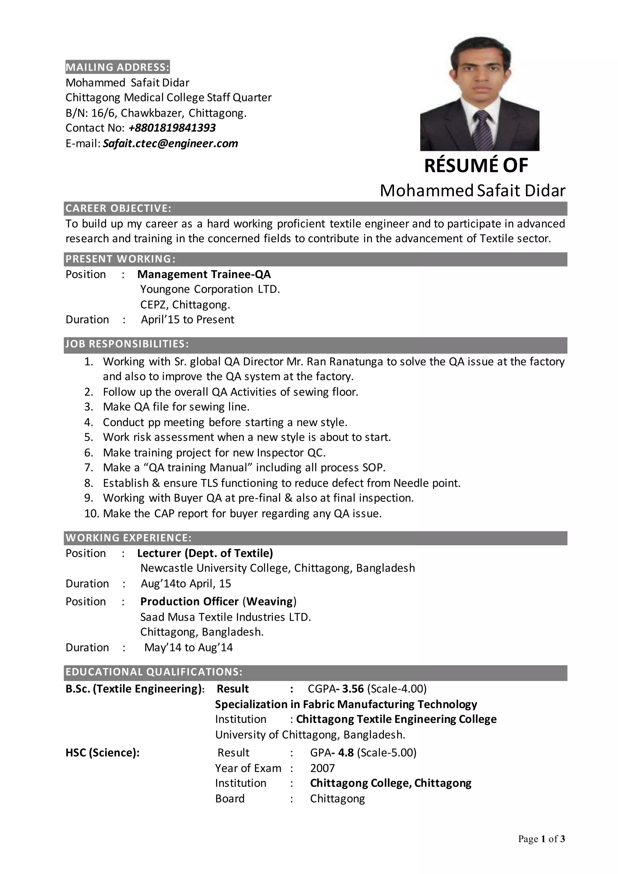 CV of Safait didar | DOCX