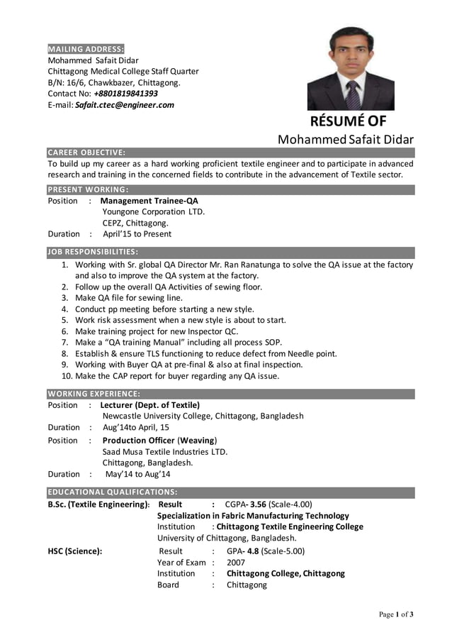 CV of Safait didar | DOCX | Business | Business and Finance