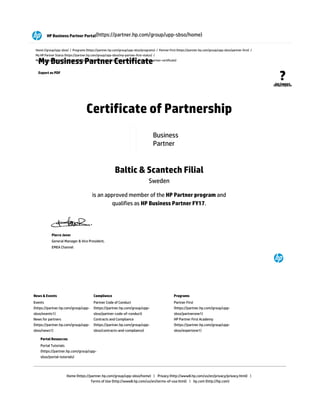 My Business Partner Certificate - HP Partner First Portal_1 | PDF