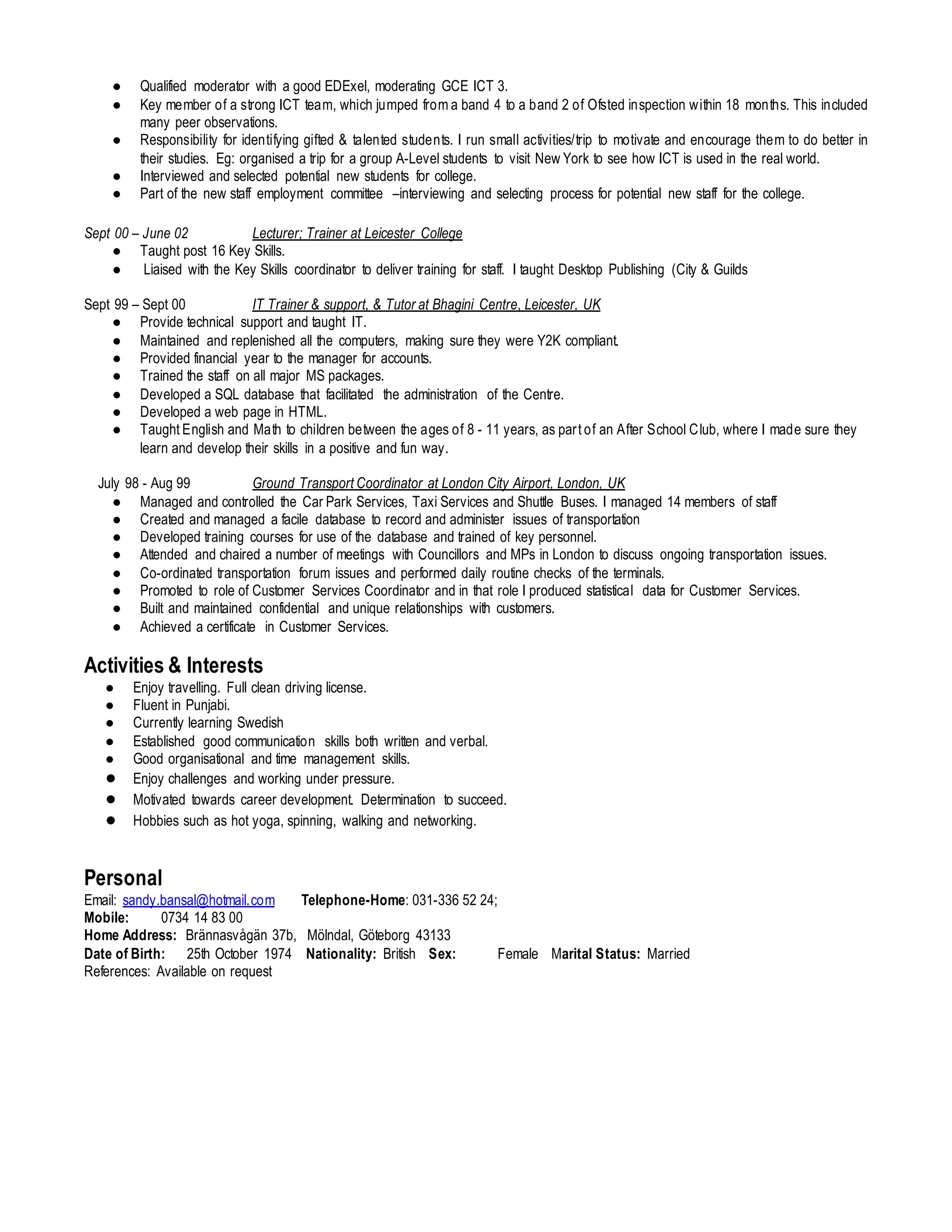 cv Sandy bansal- english | DOCX