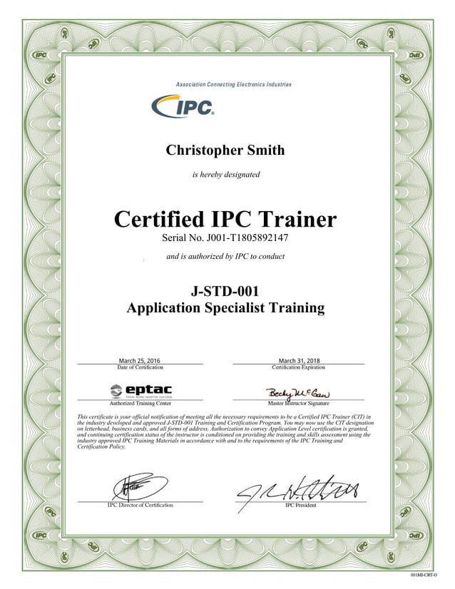 Chris smith J STD 001 cert | PDF