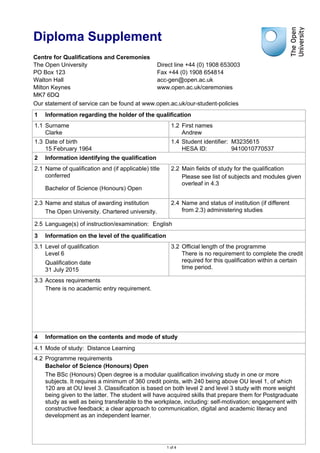 andrewclarkeOUDiplomaSupplement | PDF | Postgraduate Education | College Education
