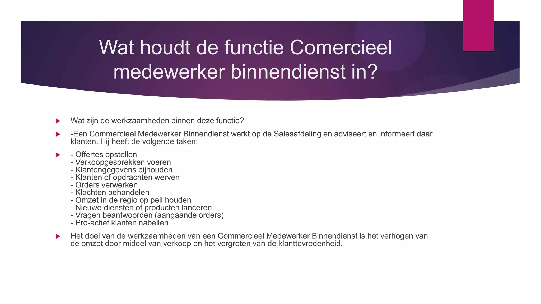Comercieel Medewerker Binnendienst pp | PPTX | Business Administration ...