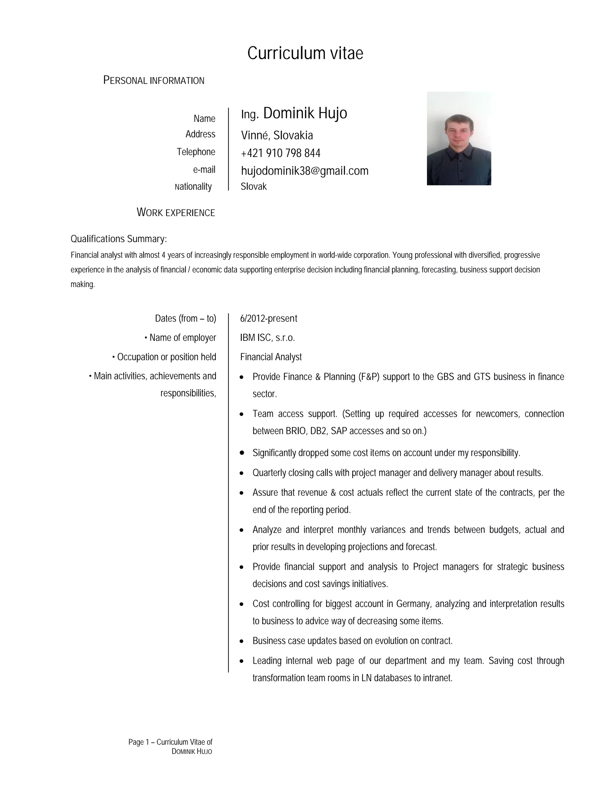 CV Dominik Hujo(1) | PDF