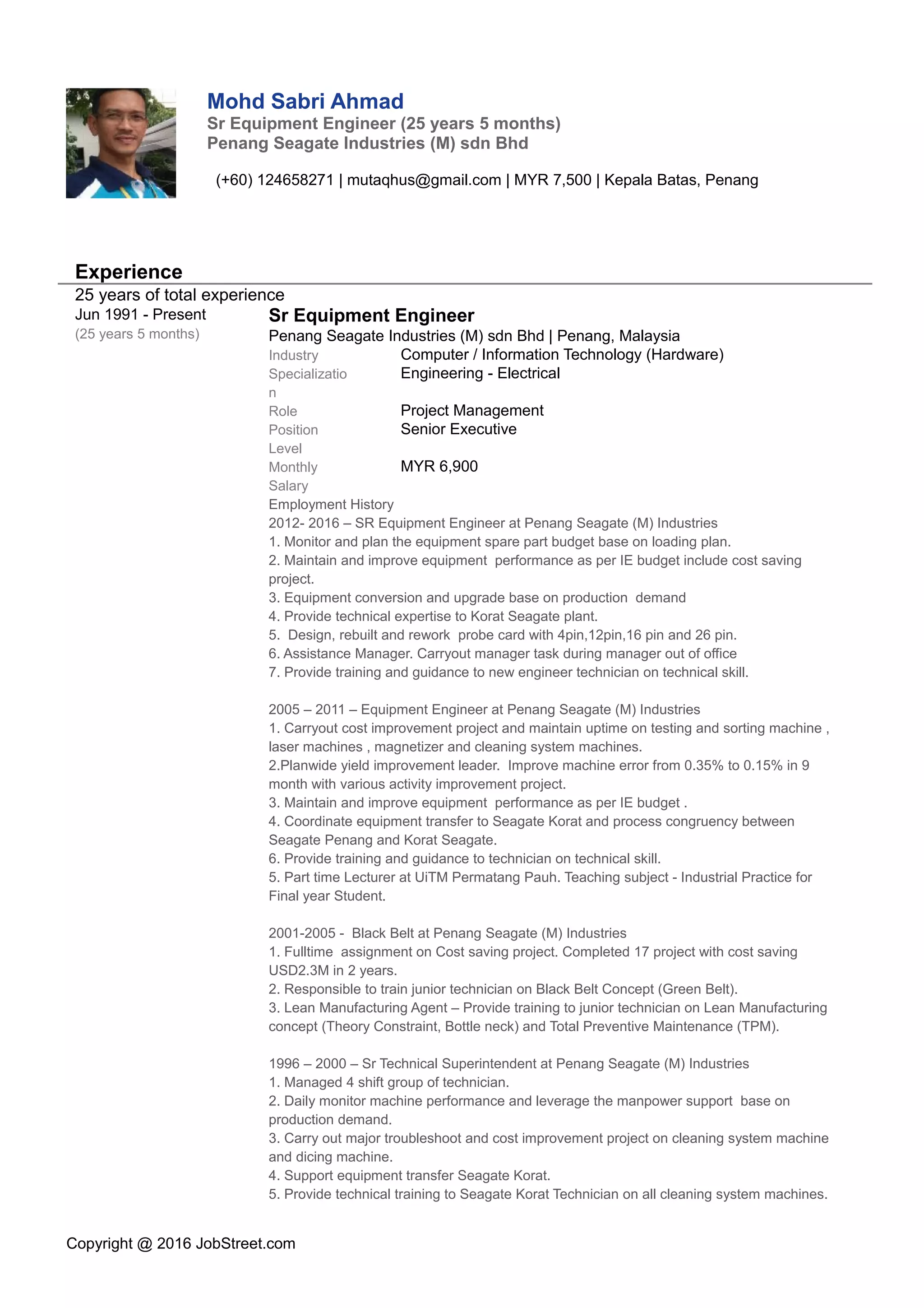Mohd Sabri Ahmad resume | RTF