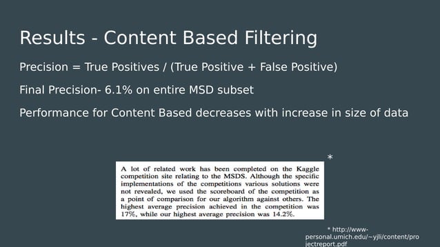 music recommendation system ,Based on Million Song Dataset | PDF