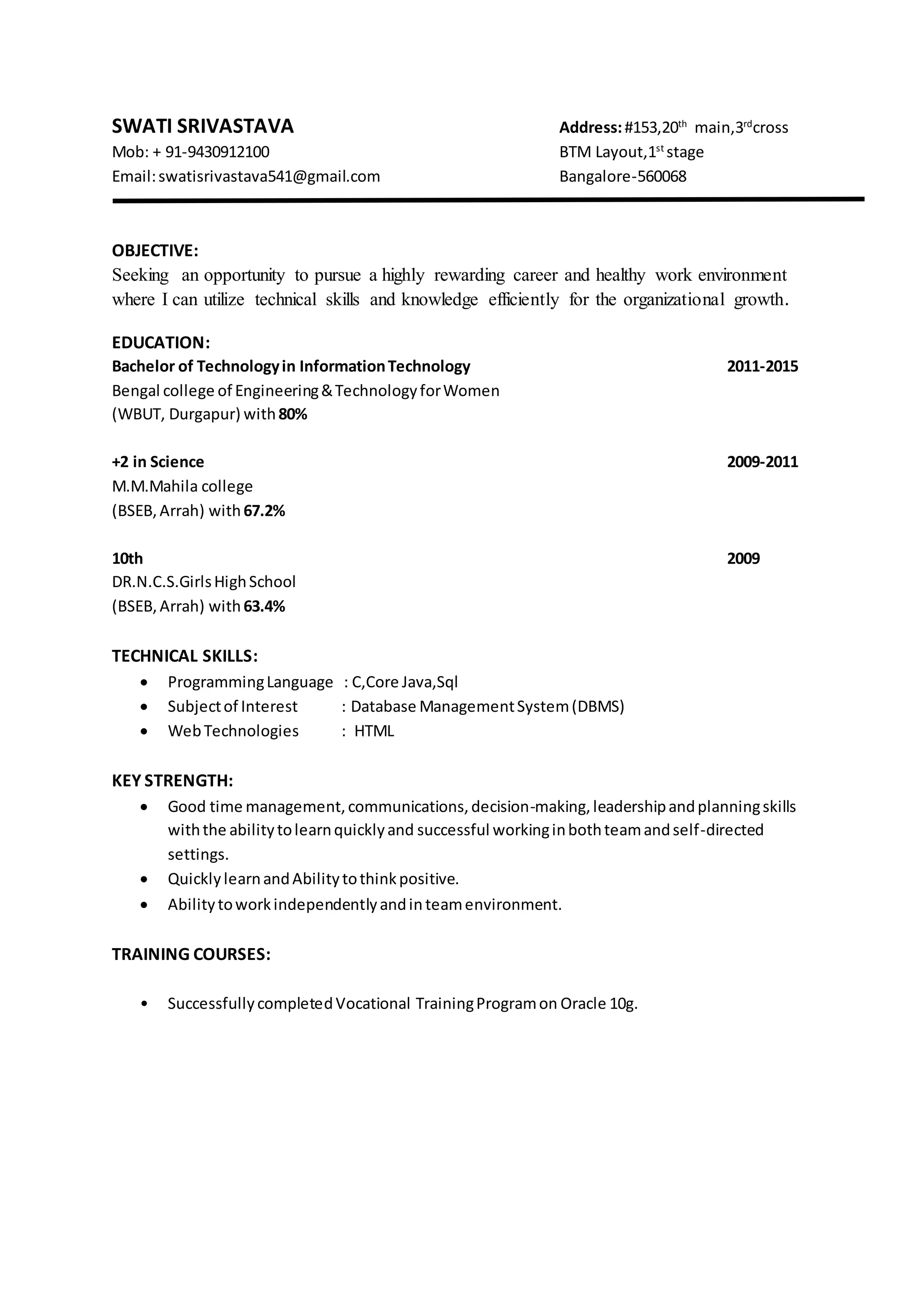 SWATI-FRESHER-RESUME- 1 | PDF