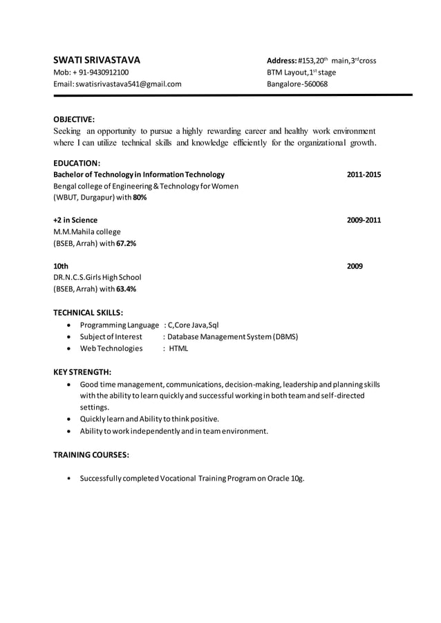 SWATI-FRESHER-RESUME- 1 | DOCX | Technology & Computing