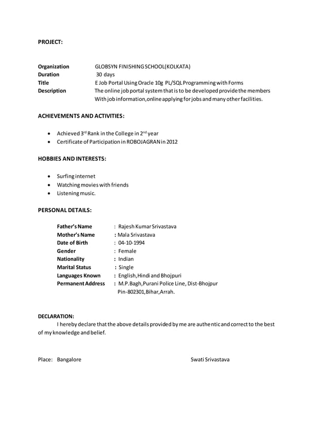 SWATI-FRESHER-RESUME- 1 | DOCX | Technology & Computing
