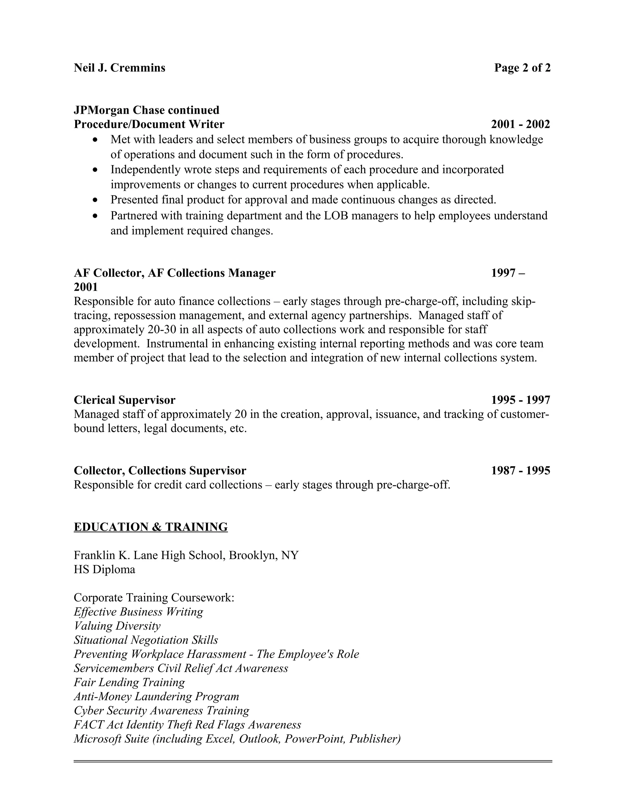 NCremminsResume | PDF