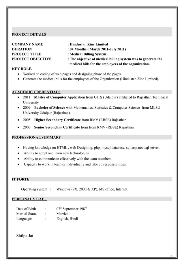 Shilpa CV | DOC | Web Development | Internet
