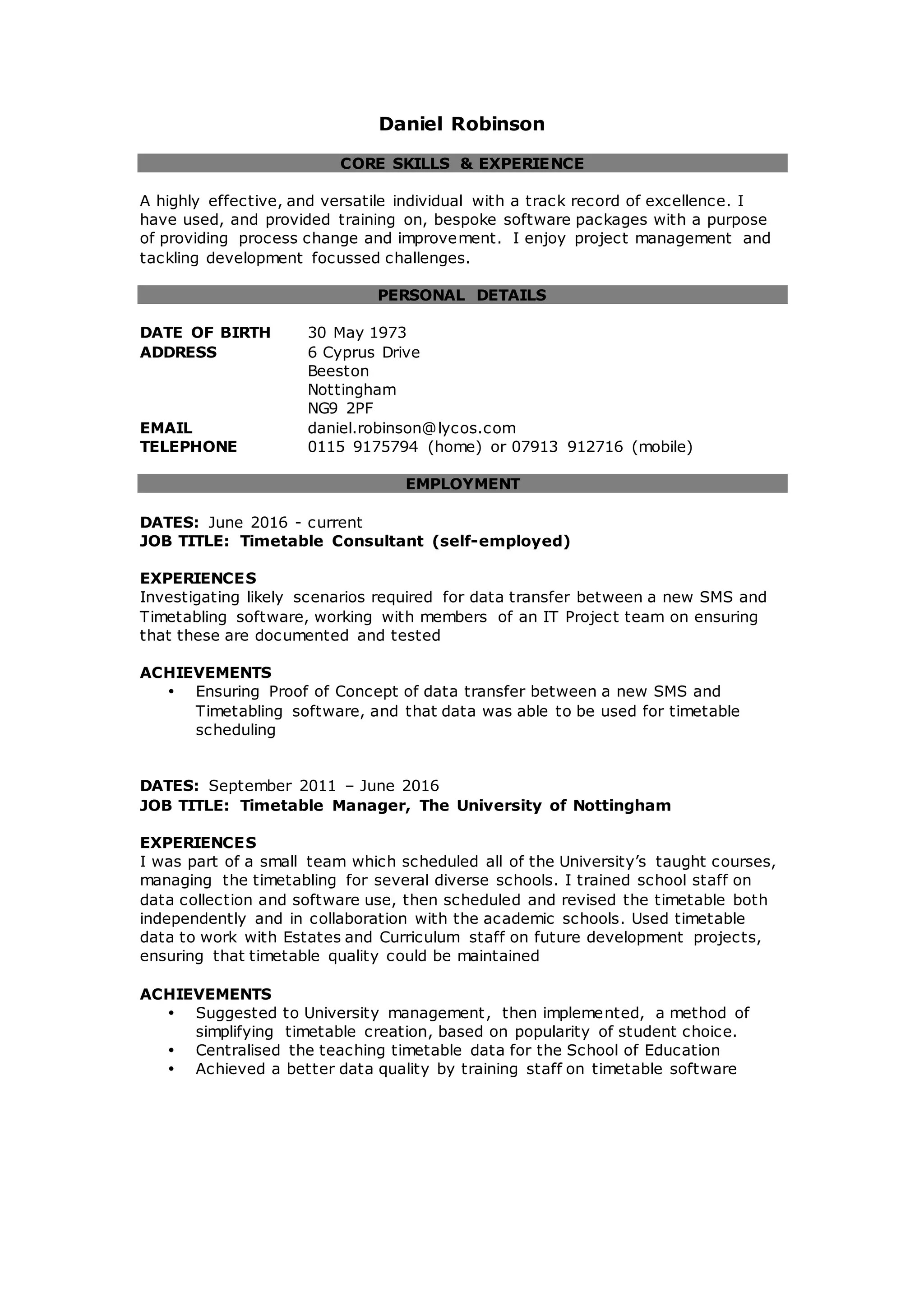 Daniel Robinson CV | DOCX