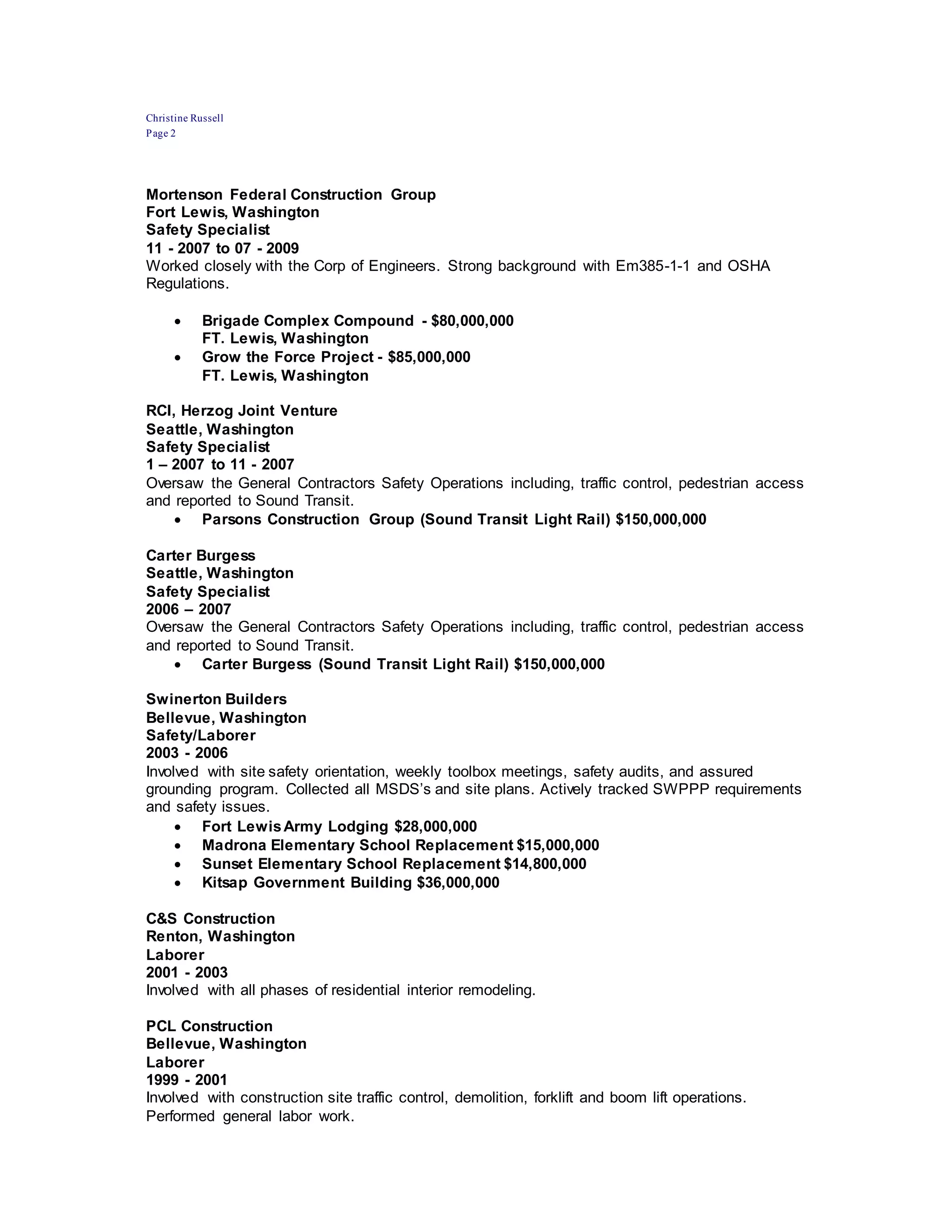 Christine Russell Resume | DOCX | Civil Engineering Industry | Industries