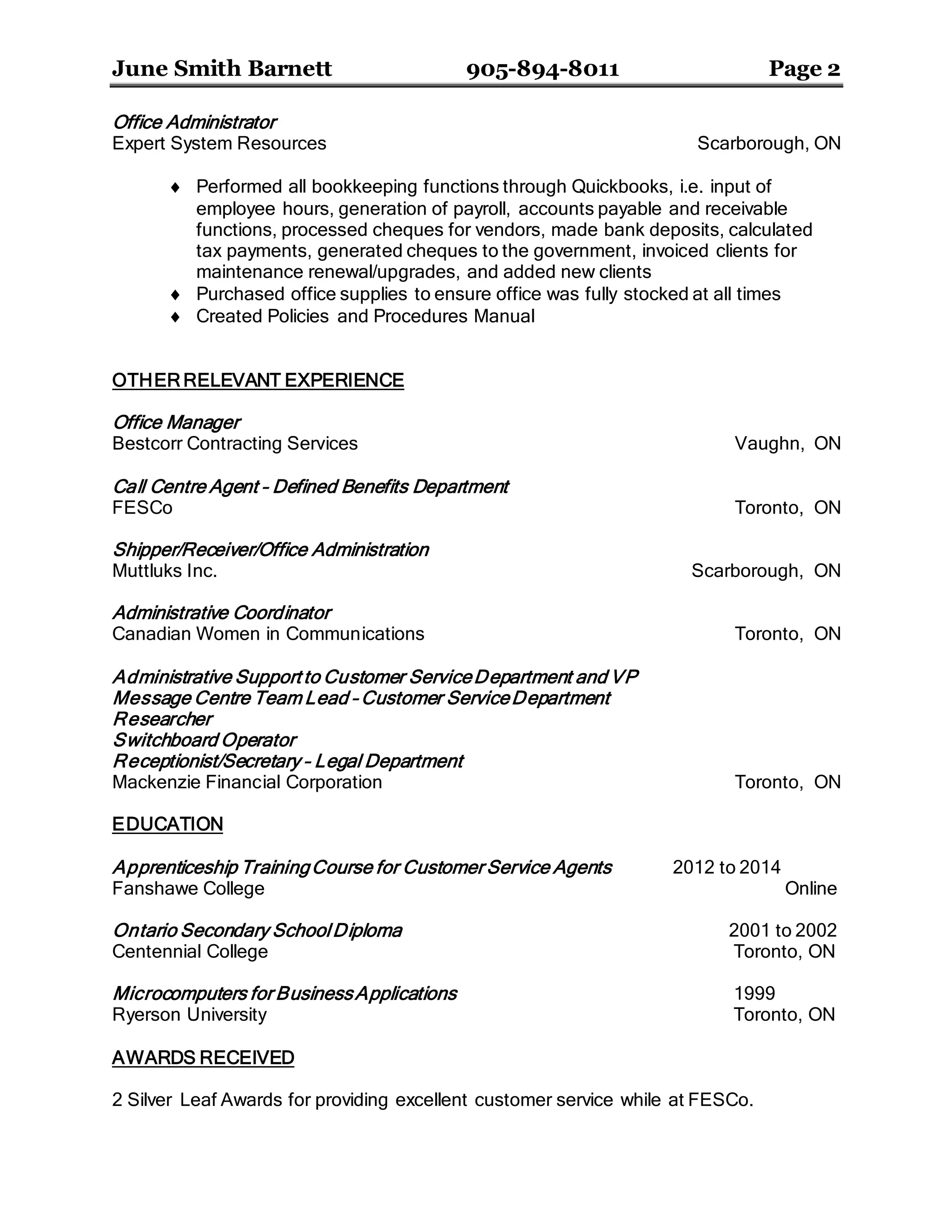 June Smith Barnett resume | DOCX