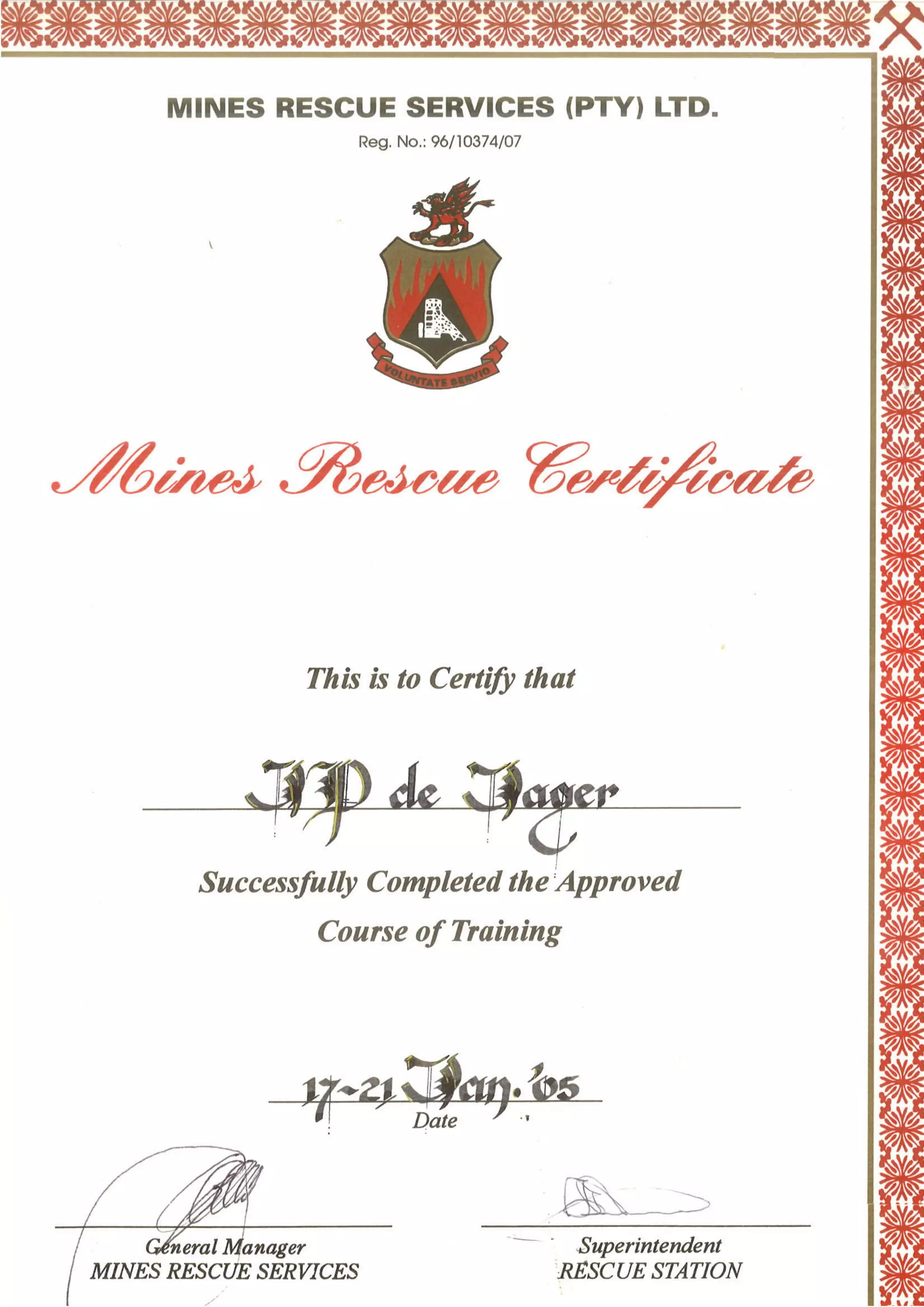 MINES RESQUE CERTIFICATE FOR APPROVED COURSE | PDF