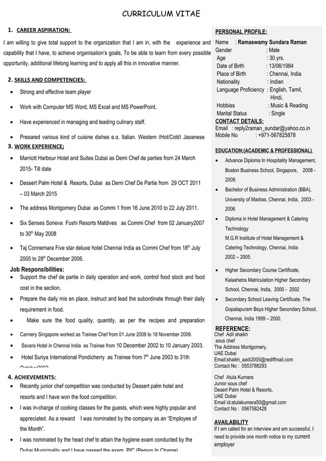 cv new | DOC | Food & Drink