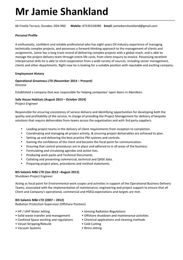 Jamie Shankland CV | PDF | Civil Engineering Industry | Industries