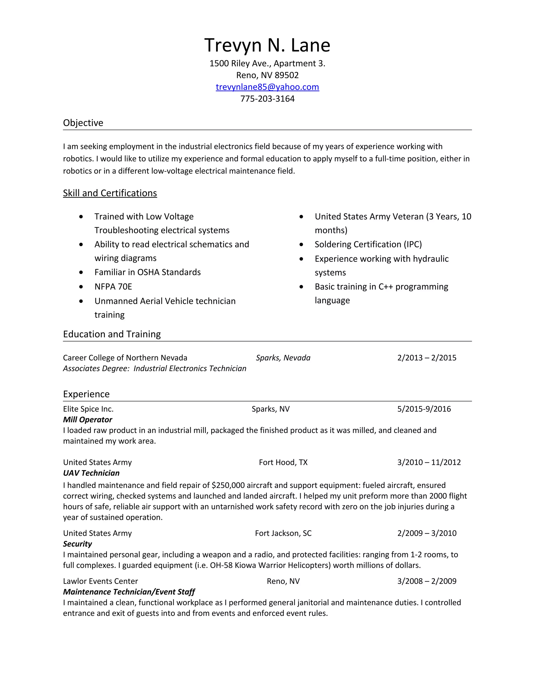 trevyn lane IET Resume | DOC