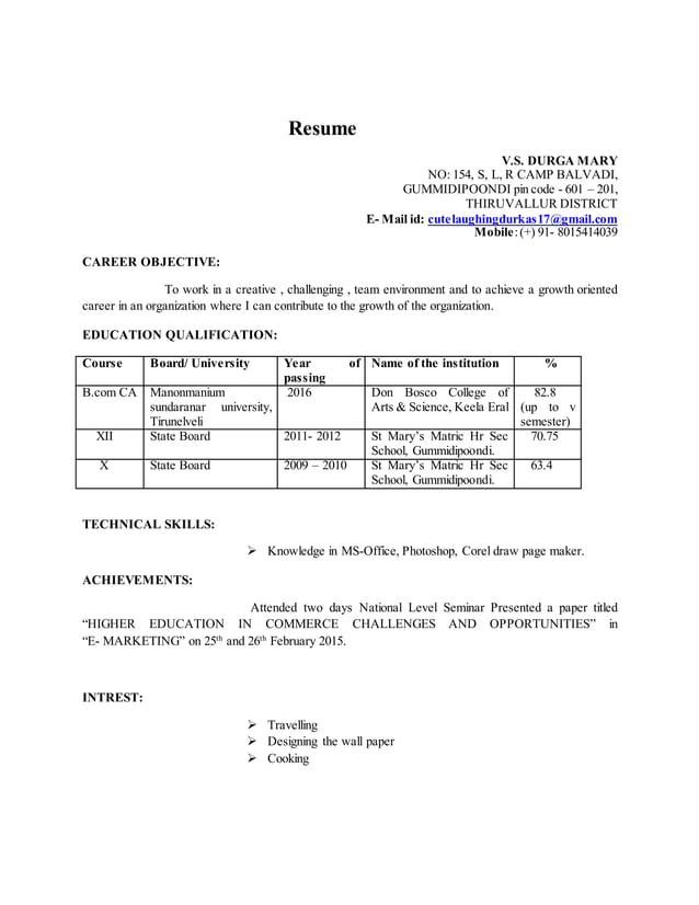 V.S. Durga Mary Resume (5) | PDF
