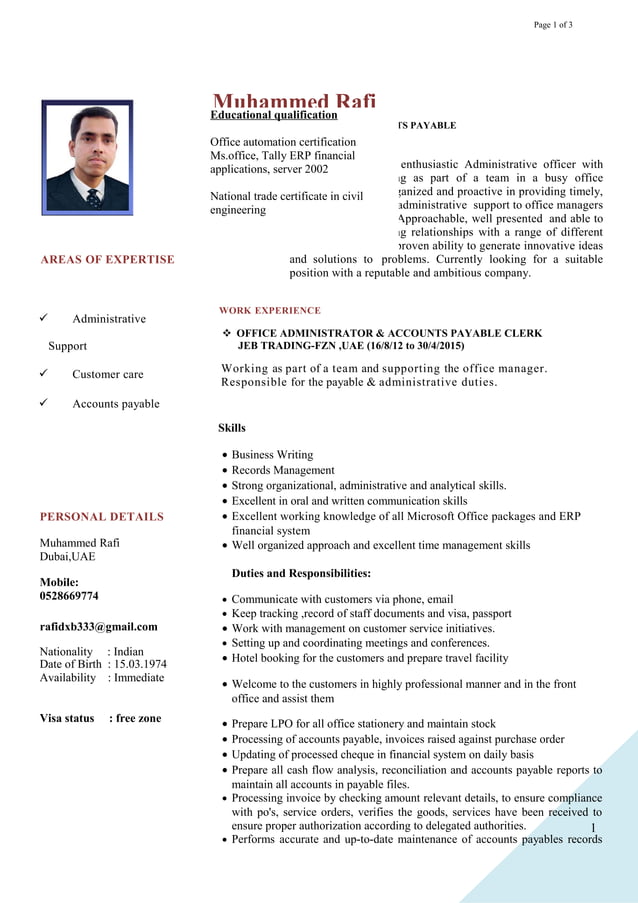 Muhammed rafi cv-Office Admin and payable clerk | PDF