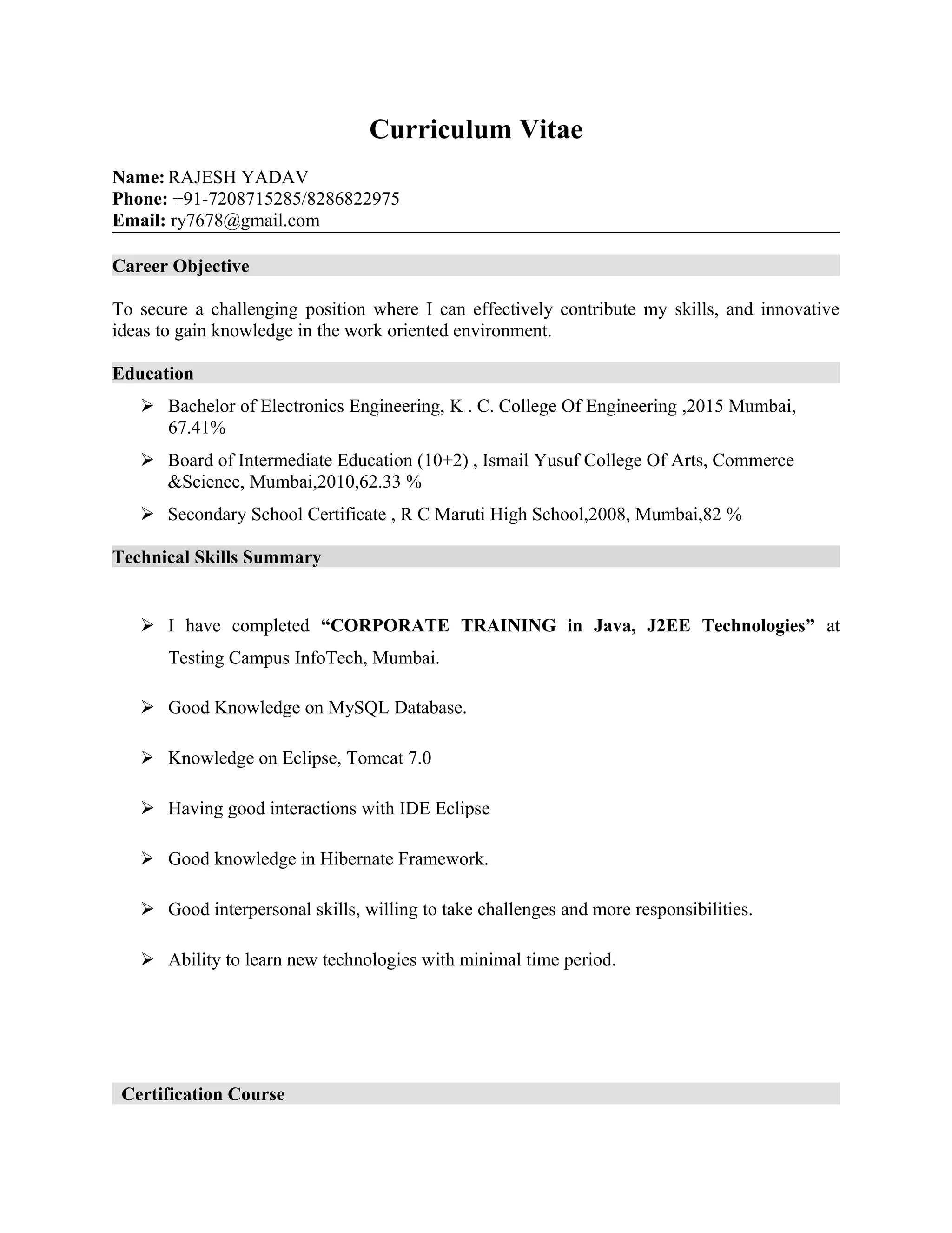 RAJESH_YADAV_JAVA_RESUME | DOC