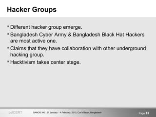 Bangladesh Cyber Incident Trends 2012 & bdCERT Update | PPT