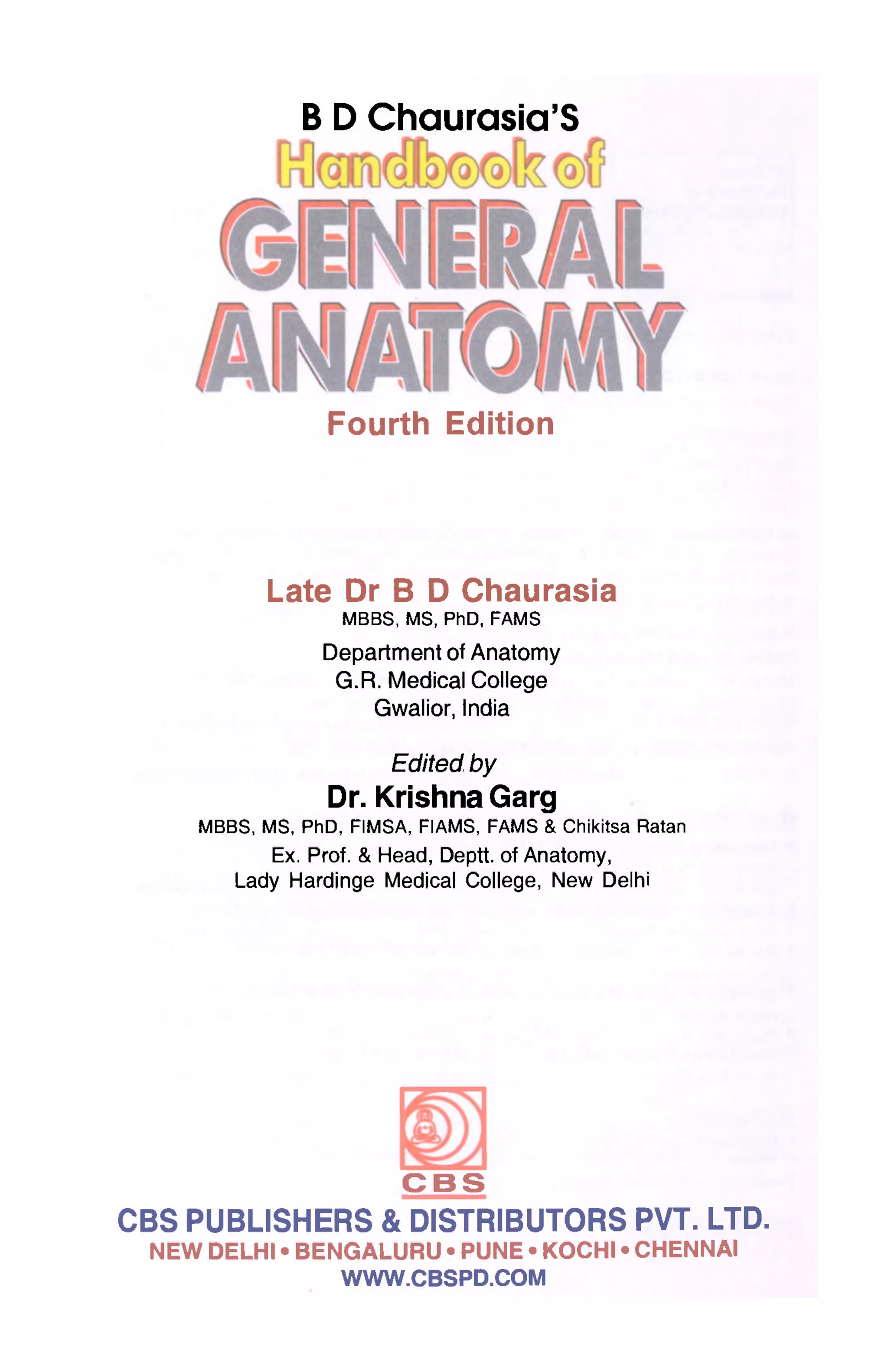 B d chaurasia's handbook of general anatomy (4th ed) | PDF