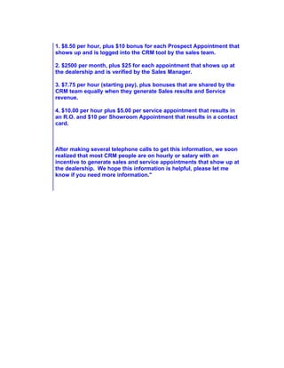 Car Dealership Business Development Center (BDC) Pay Plan Examples | DOC