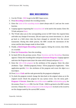 Recording steps in SAP BDC | PDF