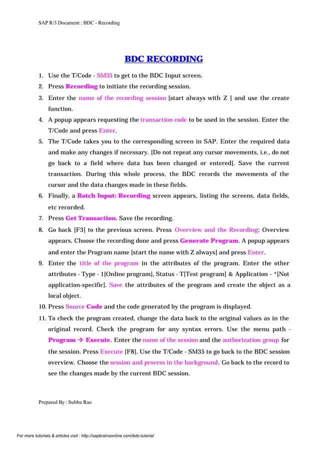 Recording steps in SAP BDC | PDF