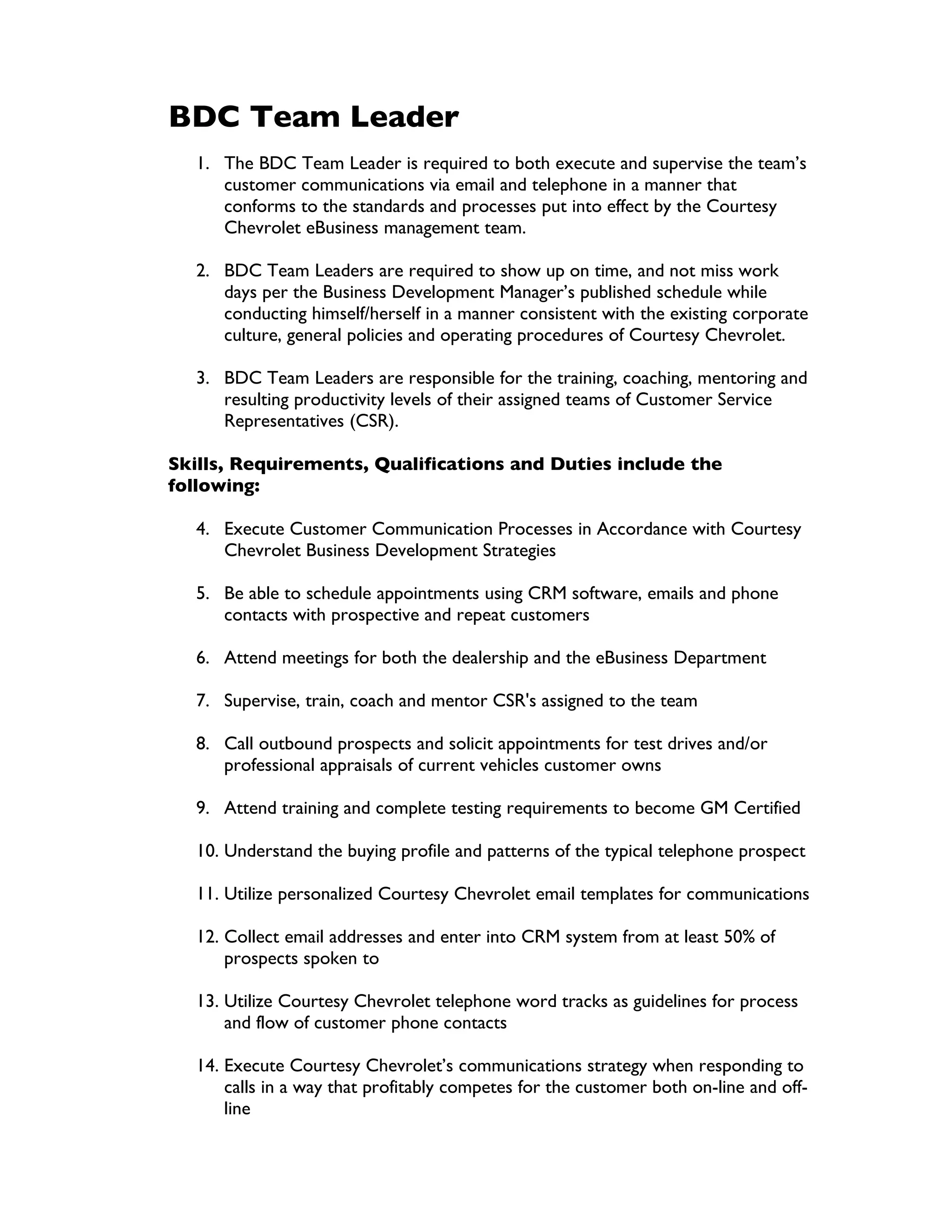 Bdc team leader v1 | DOC | Sales | Business