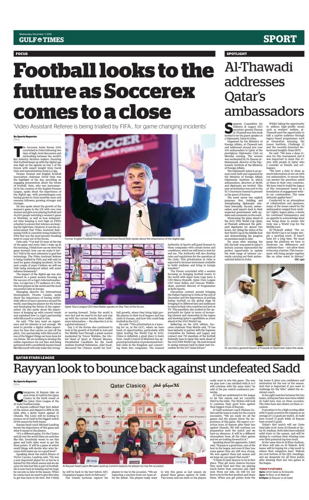 Gulf Times - 071216 Soccerex Expert Panel | PDF