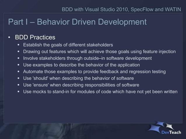 Bdd and spec flow | PPTX | Programming Languages | Computing