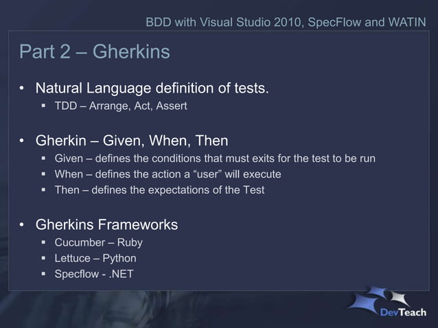 Bdd and spec flow | PPTX | Programming Languages | Computing