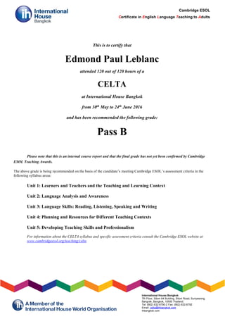 CELTA Report June 2016 - Edmond Leblanc | PDF
