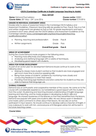 CELTA Report June 2016 - Edmond Leblanc | PDF