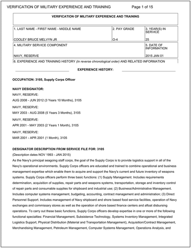 Verification of Military Experience and Training Document-Military ...