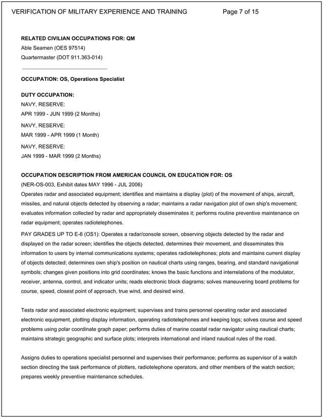 Verification of Military Experience and Training Document-Military ...