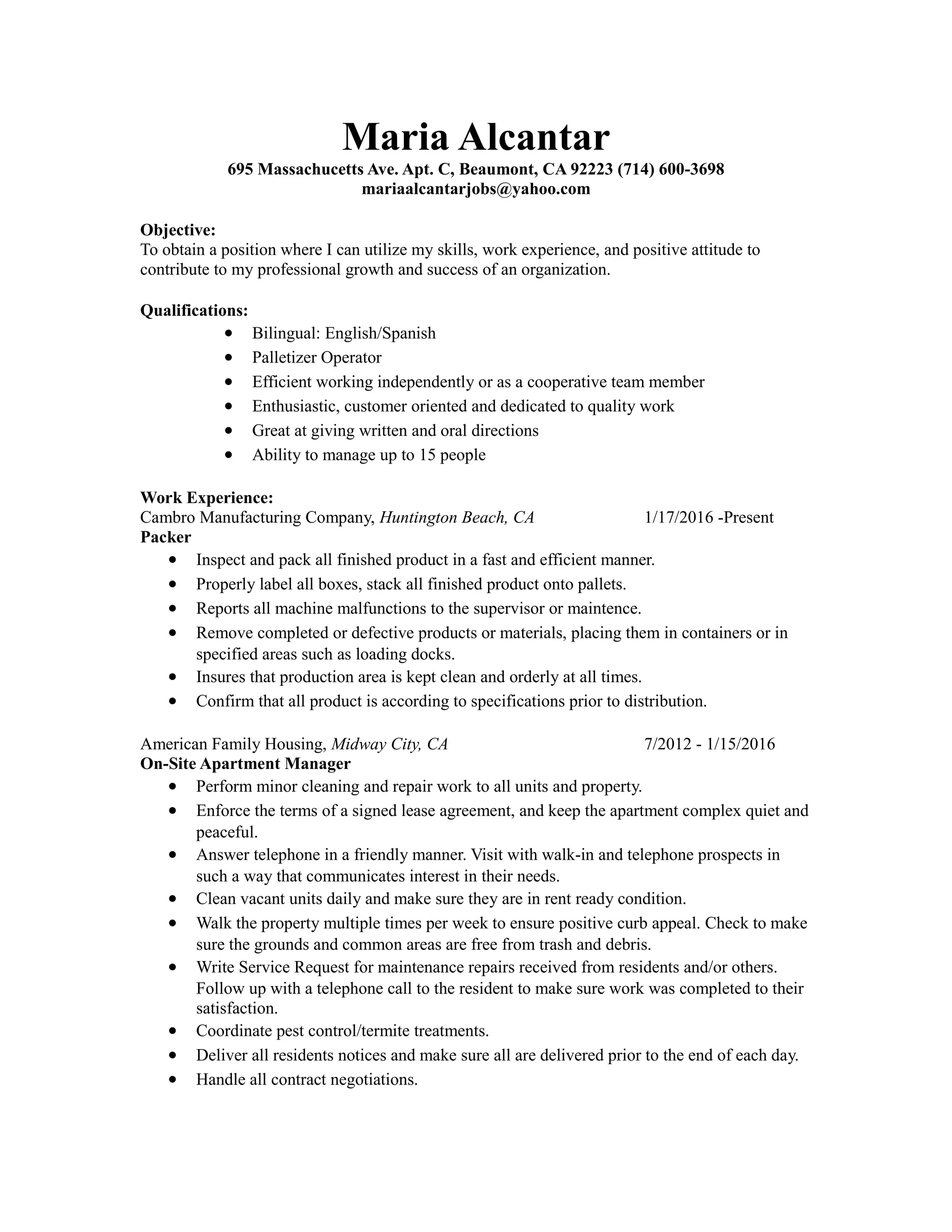 MARIA RESUME 2016 | RTF