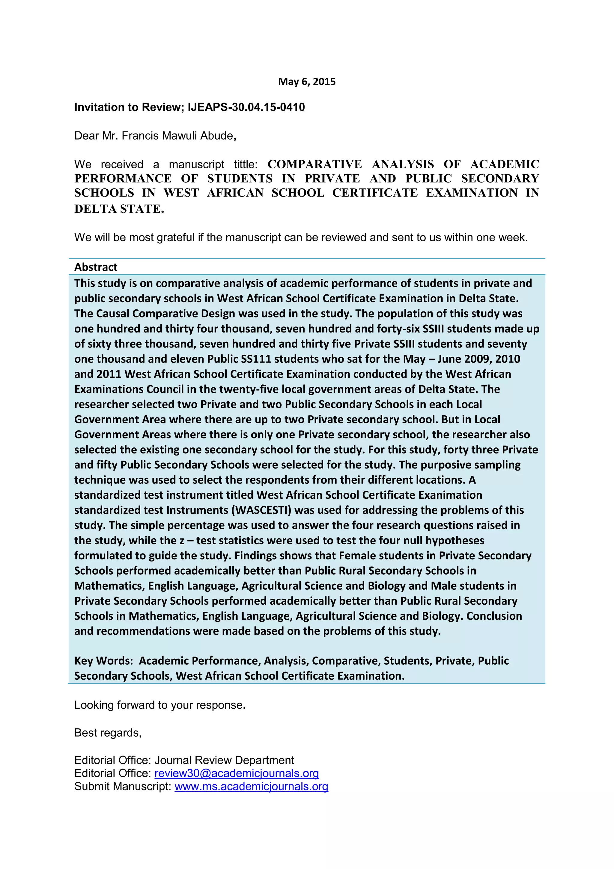 ARTICLE REVIEW INVITATIONS | PDF | Publishing Industry | Industries