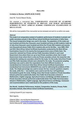 ARTICLE REVIEW INVITATIONS | PDF | Publishing Industry | Industries