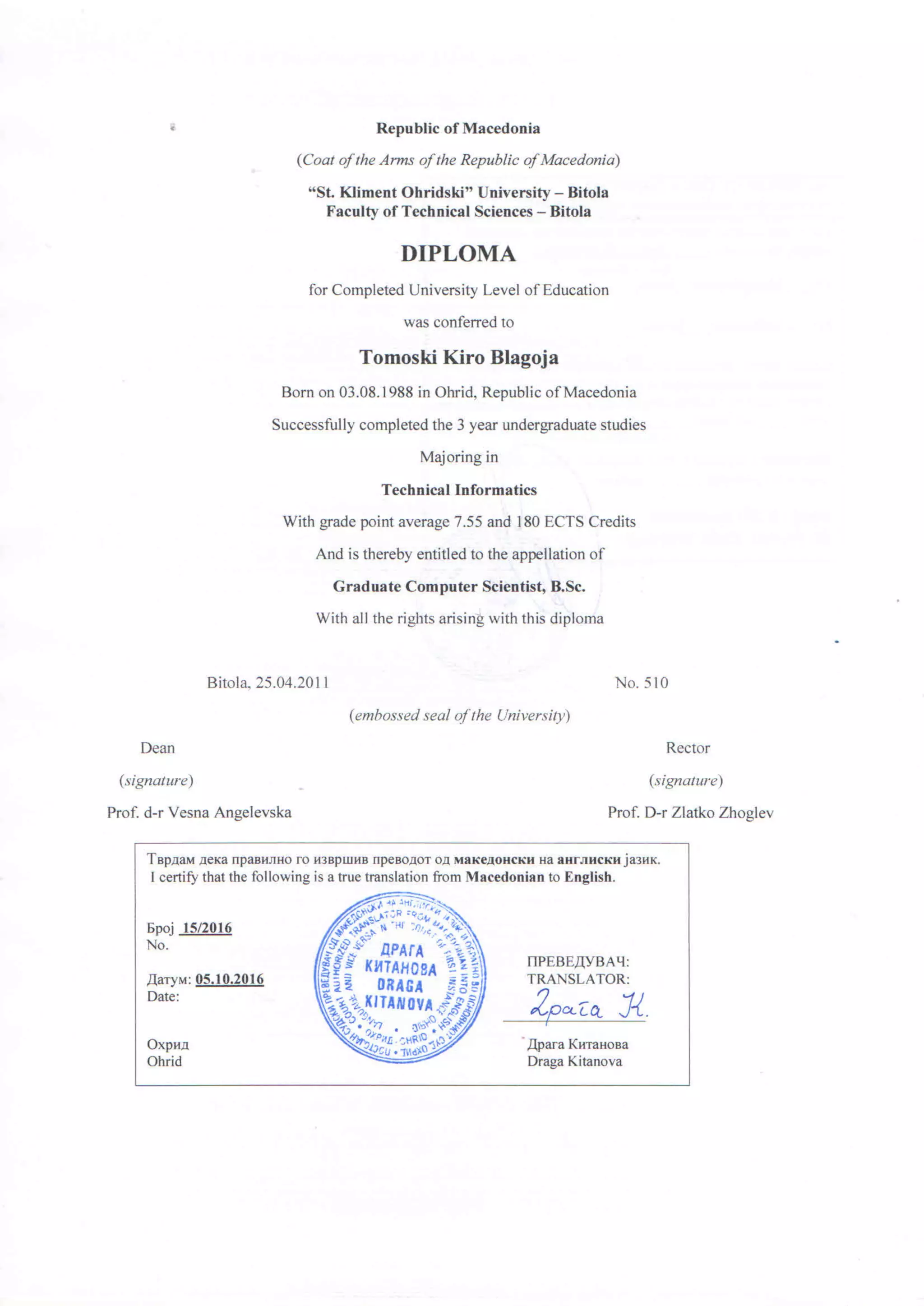 DIPLOMA for Completed University Level of Education | PDF