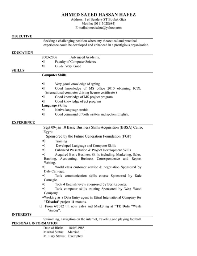 Ahmed.SaeedCV. | RTF | Business | Business and Finance