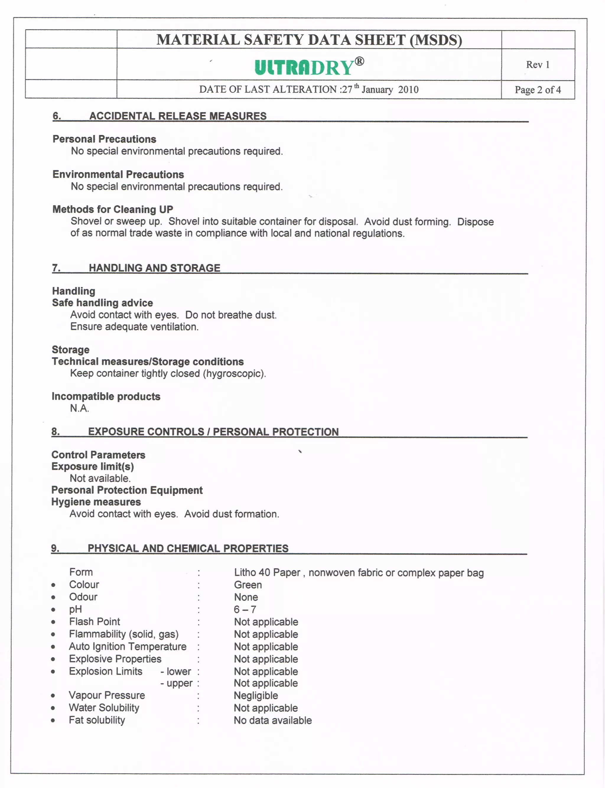 MSDS ULTRADRY SILICAGEL | PDF