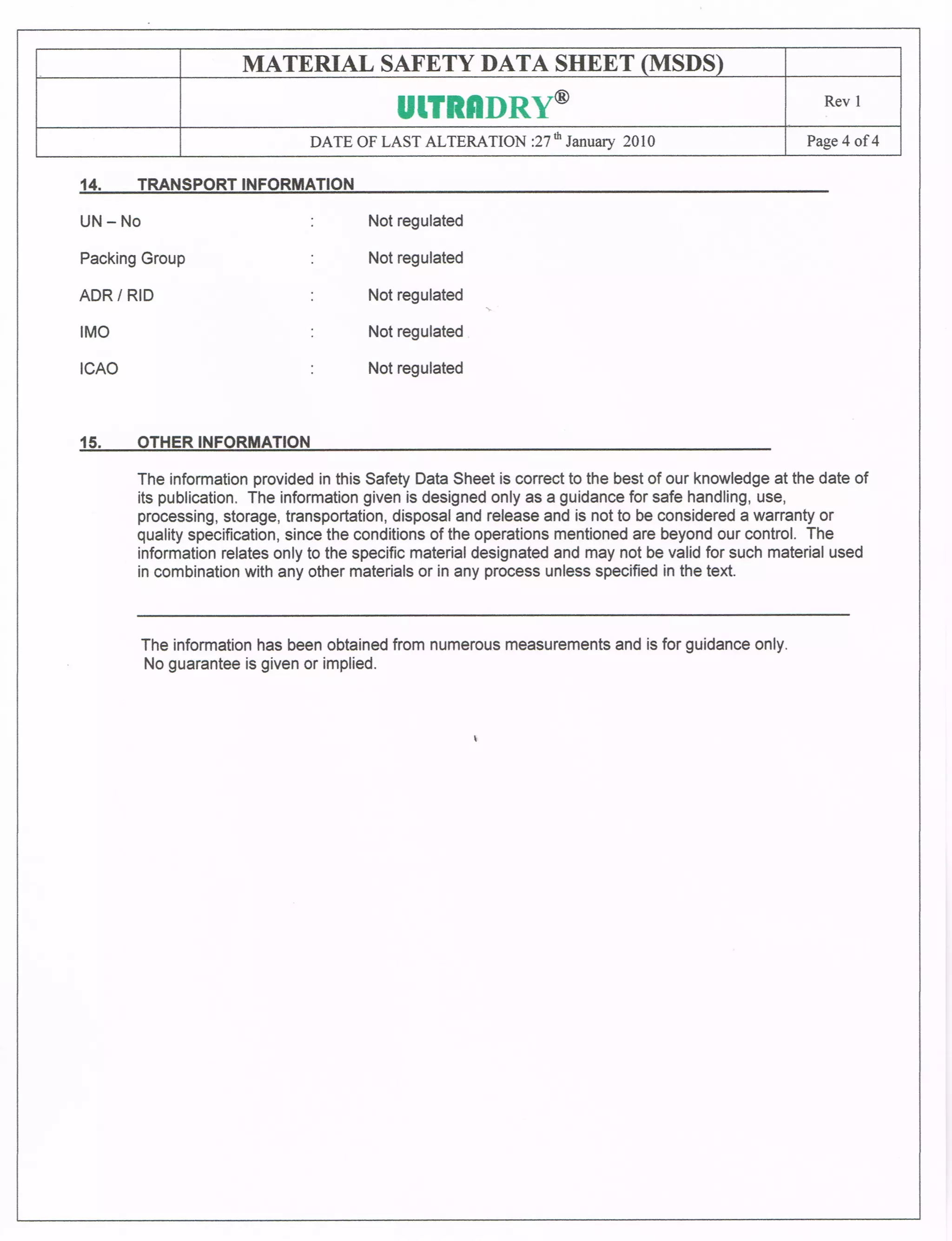 MSDS ULTRADRY SILICAGEL | PDF